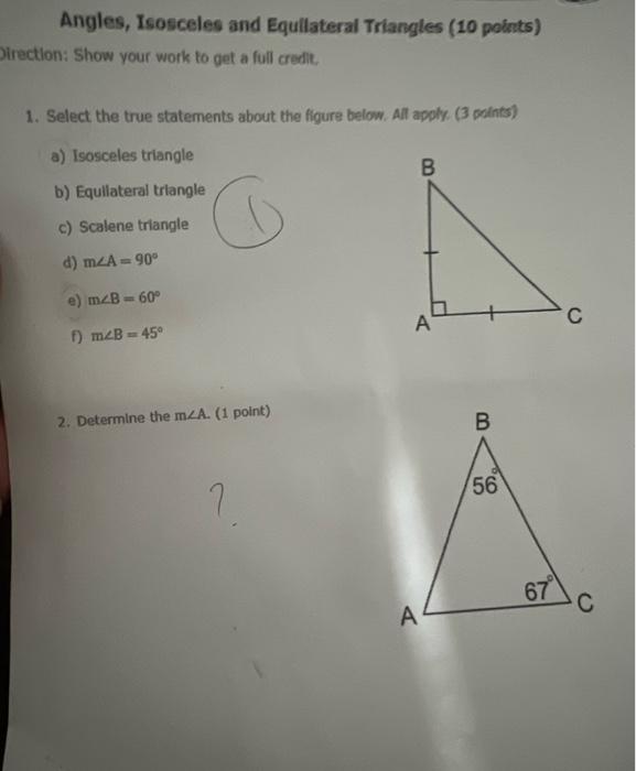 Solved Angles, Isosceles and Equilateral Triangles (10 | Chegg.com