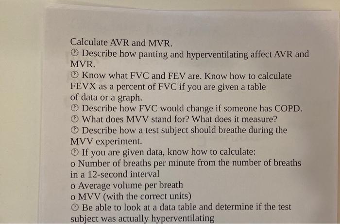 Solved Calculate AVR and MVR. Describe how panting and | Chegg.com