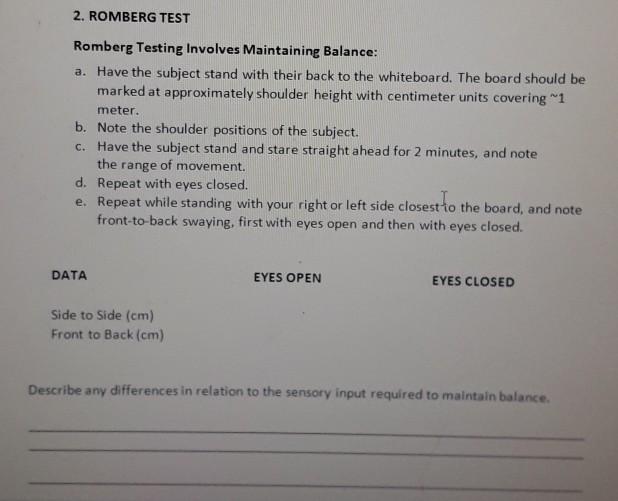 2. ROMBERG TEST Romberg Testing Involves Maintaining | Chegg.com