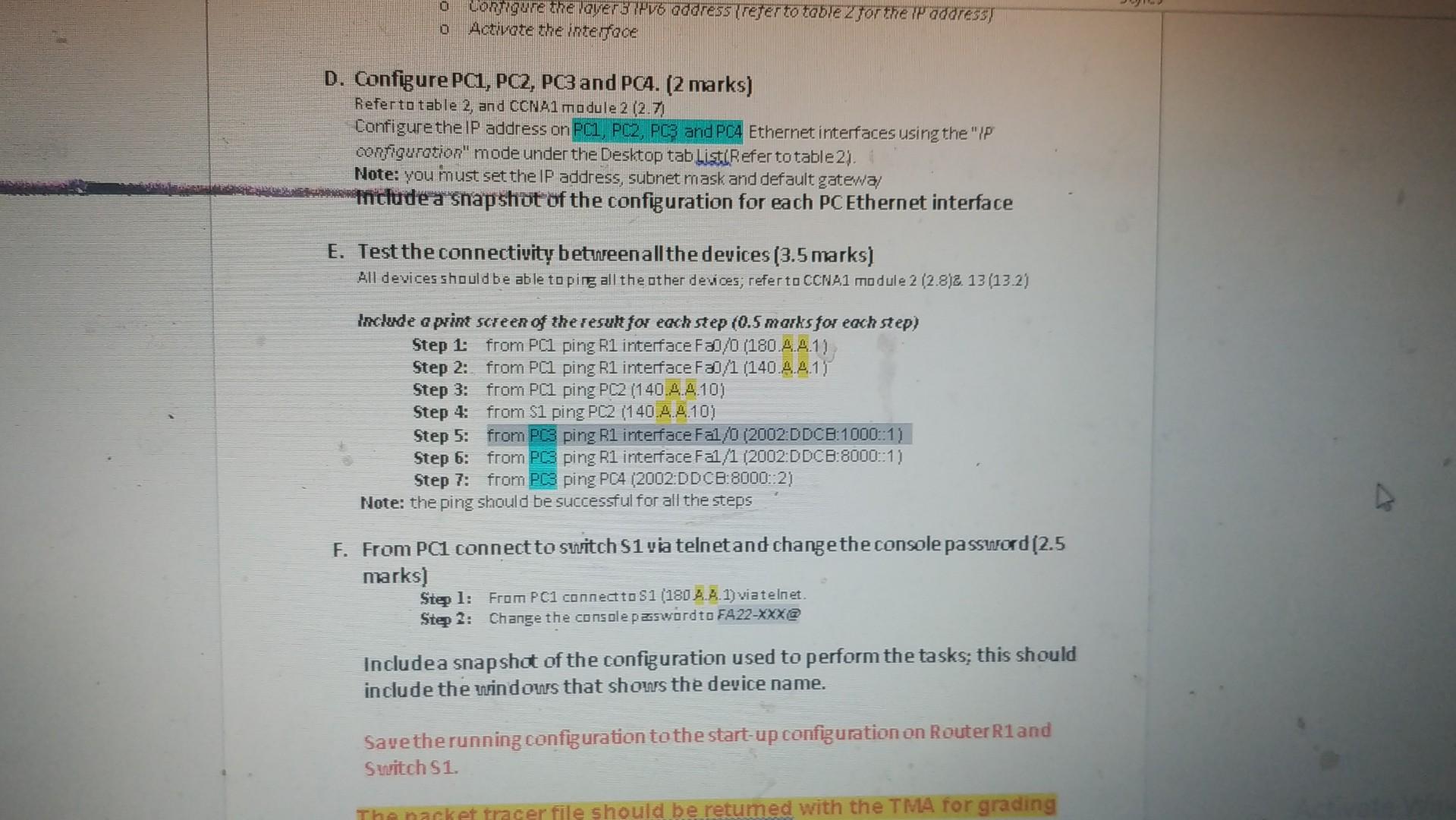 Solved efer to table 2 and CCNA1 module 10 Include a screen | Chegg.com