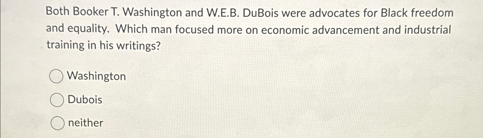 Solved Both Booker T. ﻿Washington and W.E.B. ﻿DuBois were | Chegg.com