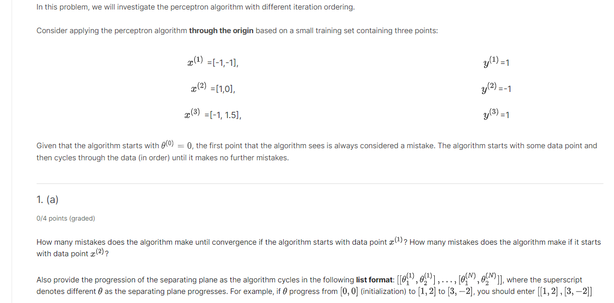 Solved In this problem, we will investigate the perceptron | Chegg.com