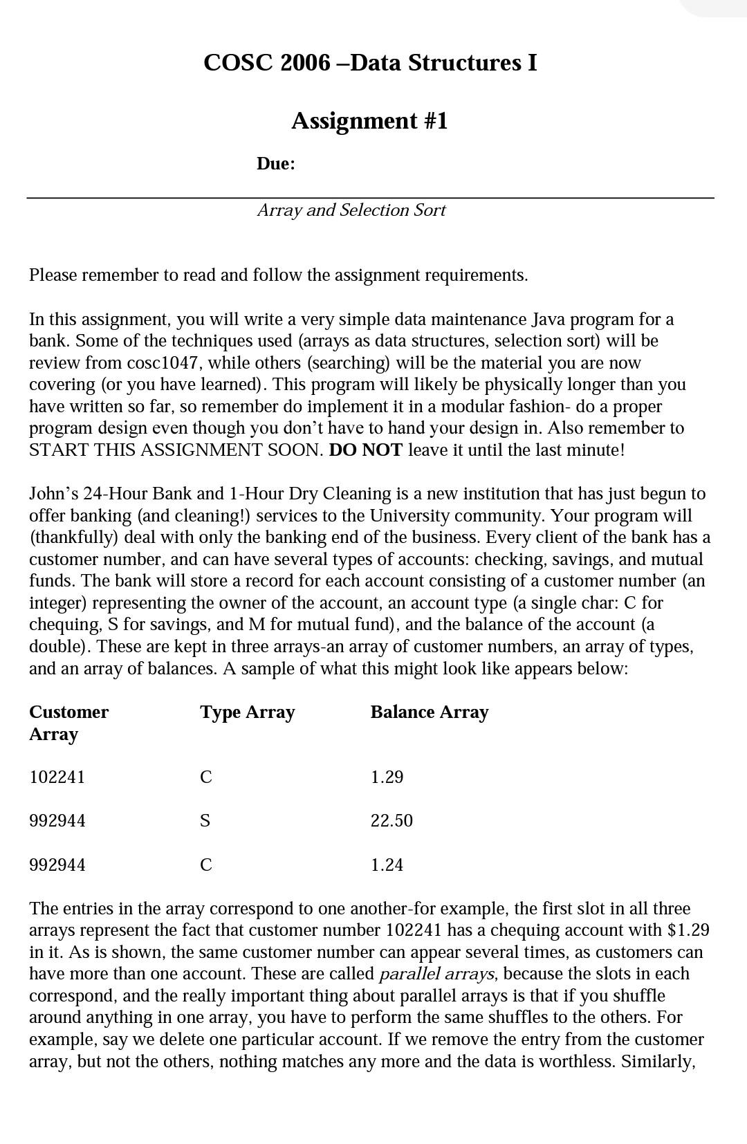 Solved COSC 2006-Data Structures I Assignment #1 Due: Array | Chegg.com