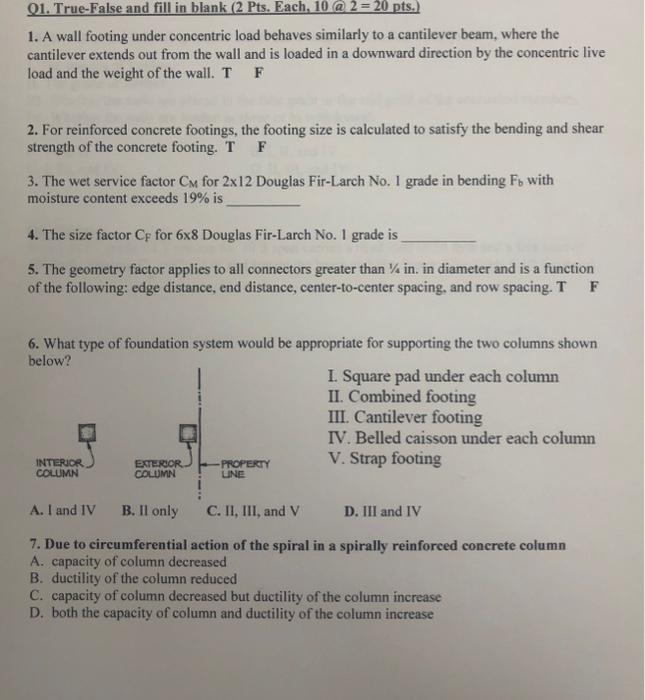 Solved 1. A wall footing under concentric load behaves | Chegg.com
