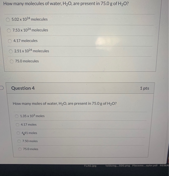 Solved How many molecules of water, H2O, are present in 75.0 | Chegg.com
