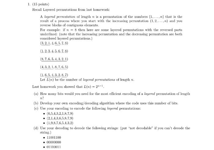 Solved 1. (15 points) Recall Layered permutations from last | Chegg.com