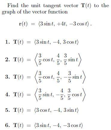 Solved Find the unit tangent vector T(t) to the graph of the | Chegg.com