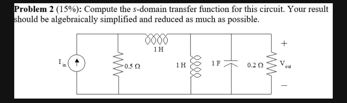 Solved Problem 2 (15%): Compute the s-domain transfer | Chegg.com