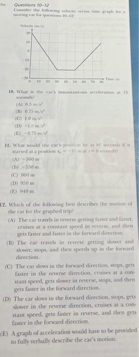 Solved Questions 10−12 Consider the folloning velocity | Chegg.com