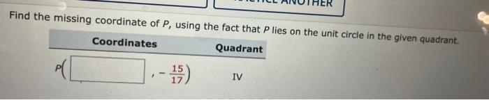 Solved Find the missing coordinate of P, using the fact that | Chegg.com
