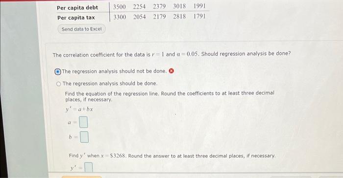 Solved he correlation coefficient for the data is r=1 and | Chegg.com