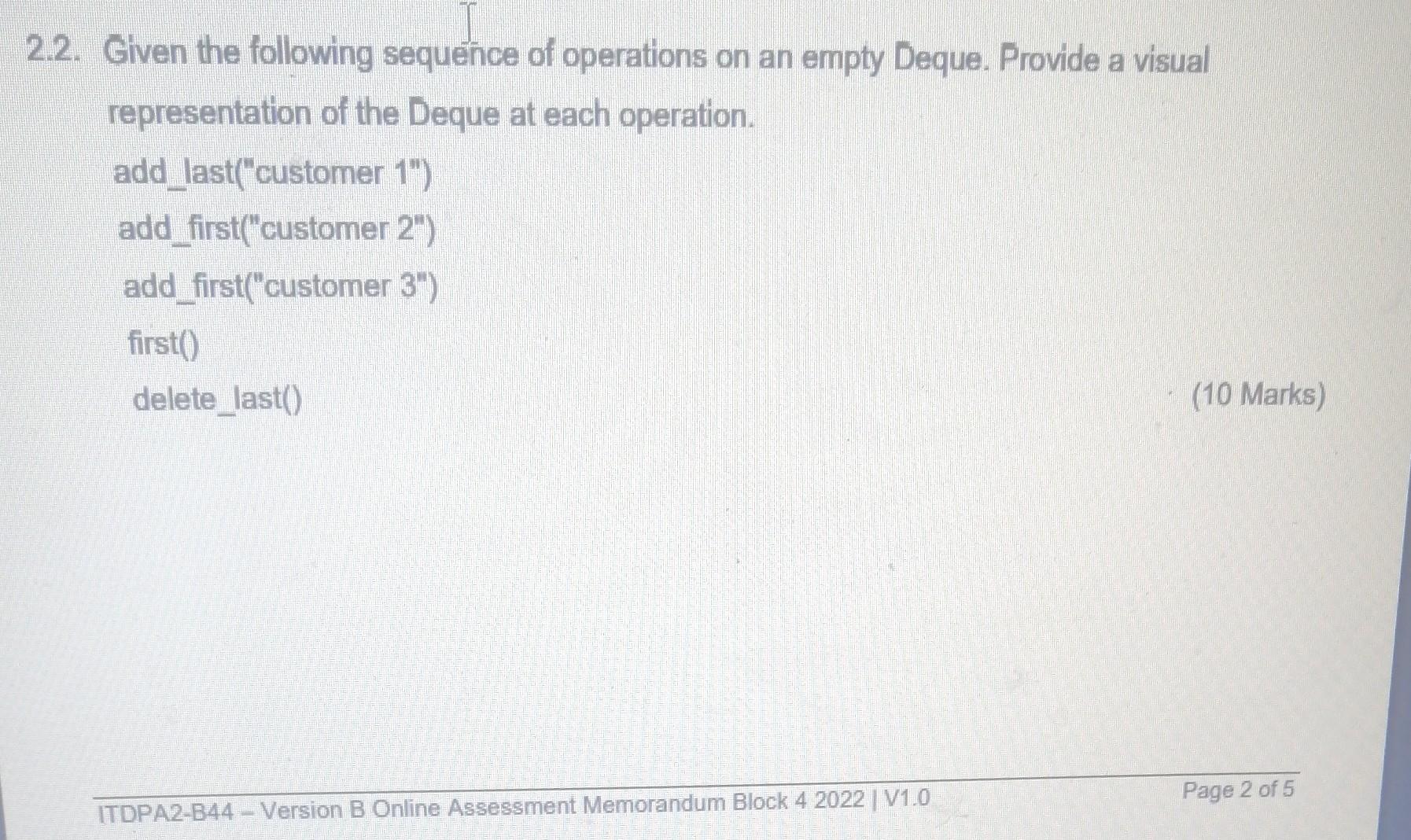 Solved 2.2. Given the following sequence of operations on an | Chegg.com