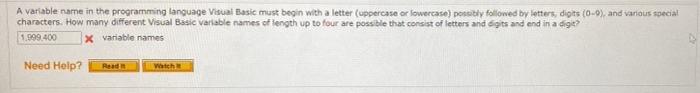 Solved A Variable Name In The Programming Language Visual