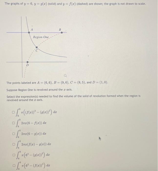 Solved The graphs of y=6,y=g(x) (solid) and y=f(x) (dashed) | Chegg.com