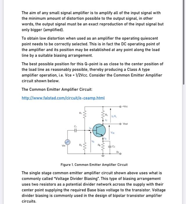 Solved BJT Common Emitter Amplifier Objectives • To | Chegg.com