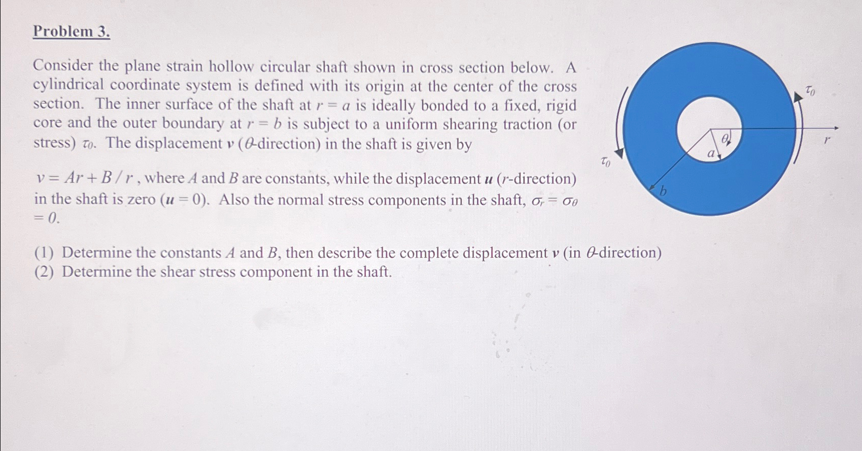 Solved Problem 3.Consider the plane strain hollow circular | Chegg.com