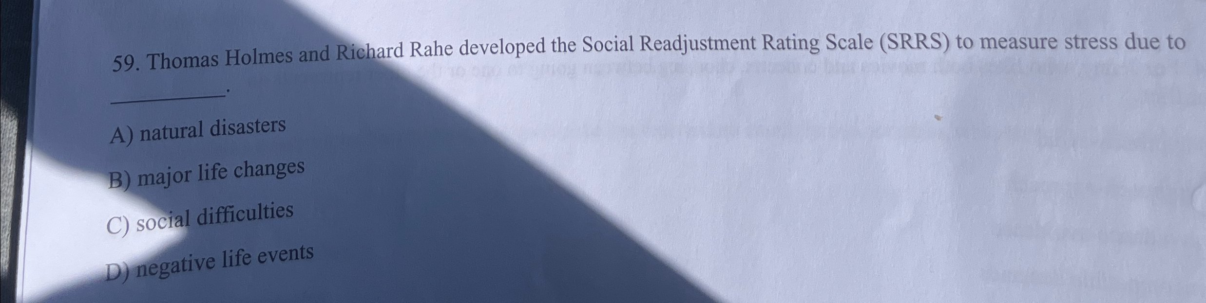Solved Thomas Holmes and Richard Rahe developed the Social | Chegg.com