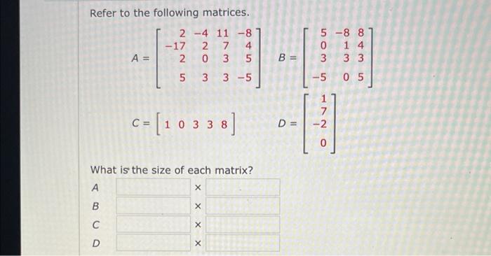 Solved Refer to the following matrices. | Chegg.com