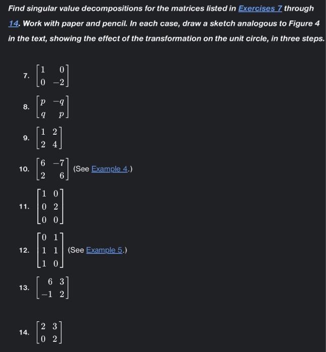 Solved Find singular value decompositions for the matrices | Chegg.com