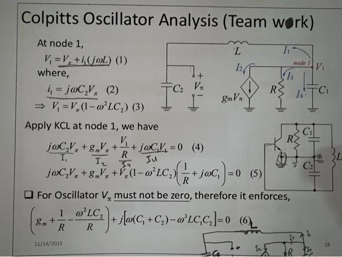 Solved Colpitts Oscillator Analysis (Team work) L 1 node 1 | Chegg.com