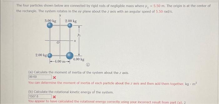 Solved The four particles shown below are connected by rigid | Chegg.com