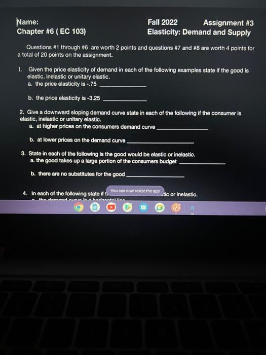 Solved Name: Chapter #6 ( EC 103) Assignment #3 Elasticity: | Chegg.com