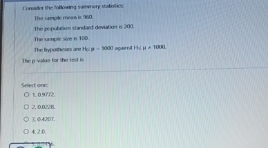 Solved Consider the following summary statistic :The sample | Chegg.com
