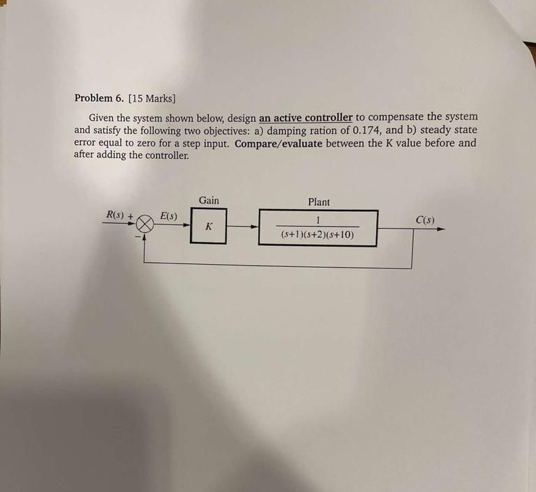 Solved Problem 6. [15 ﻿Marks]Given the system shown below, | Chegg.com
