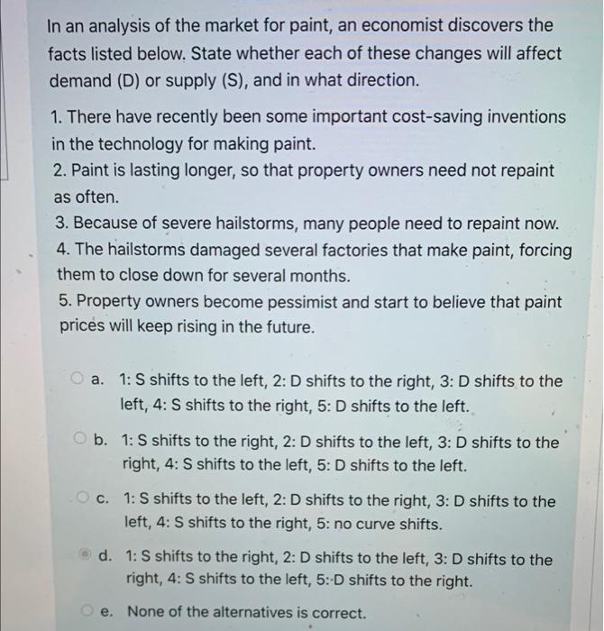 Solved In an analysis of the market for paint, an economist | Chegg.com