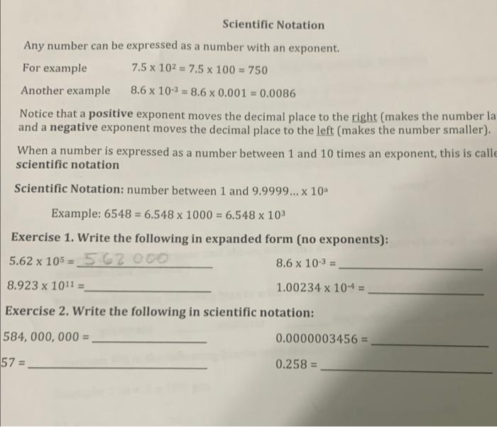 Solved Scientific Notation Any number can be expressed as a | Chegg.com