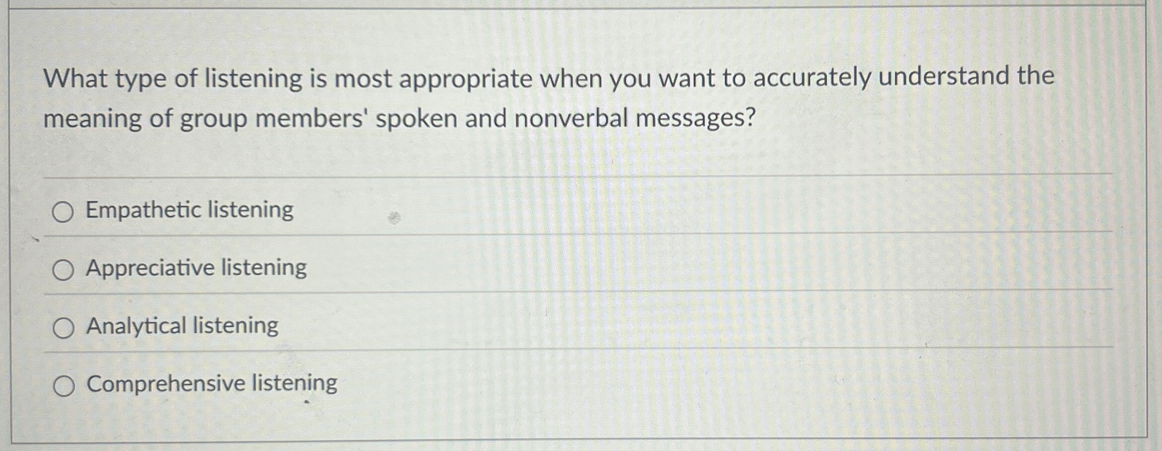 Solved What type of listening is most appropriate when you | Chegg.com