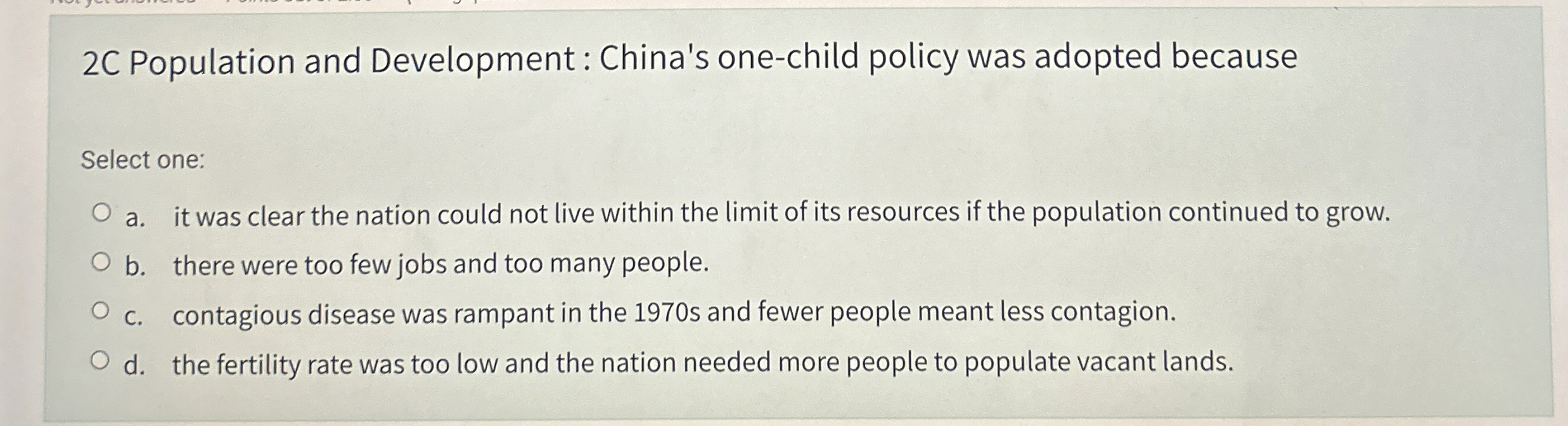Solved 2C Population and Development : China's one-child | Chegg.com