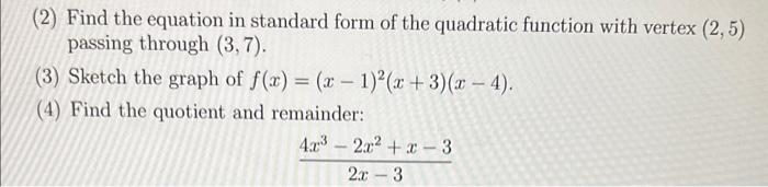 Solved (2) Find the equation in standard form of the | Chegg.com