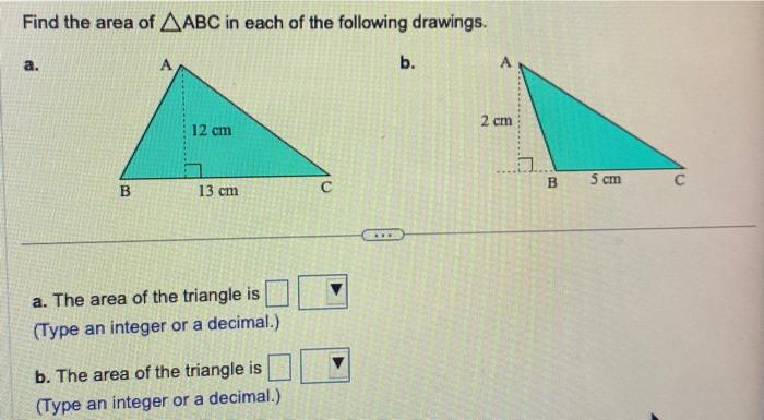 Solved Find the area of ABC in each of the following | Chegg.com