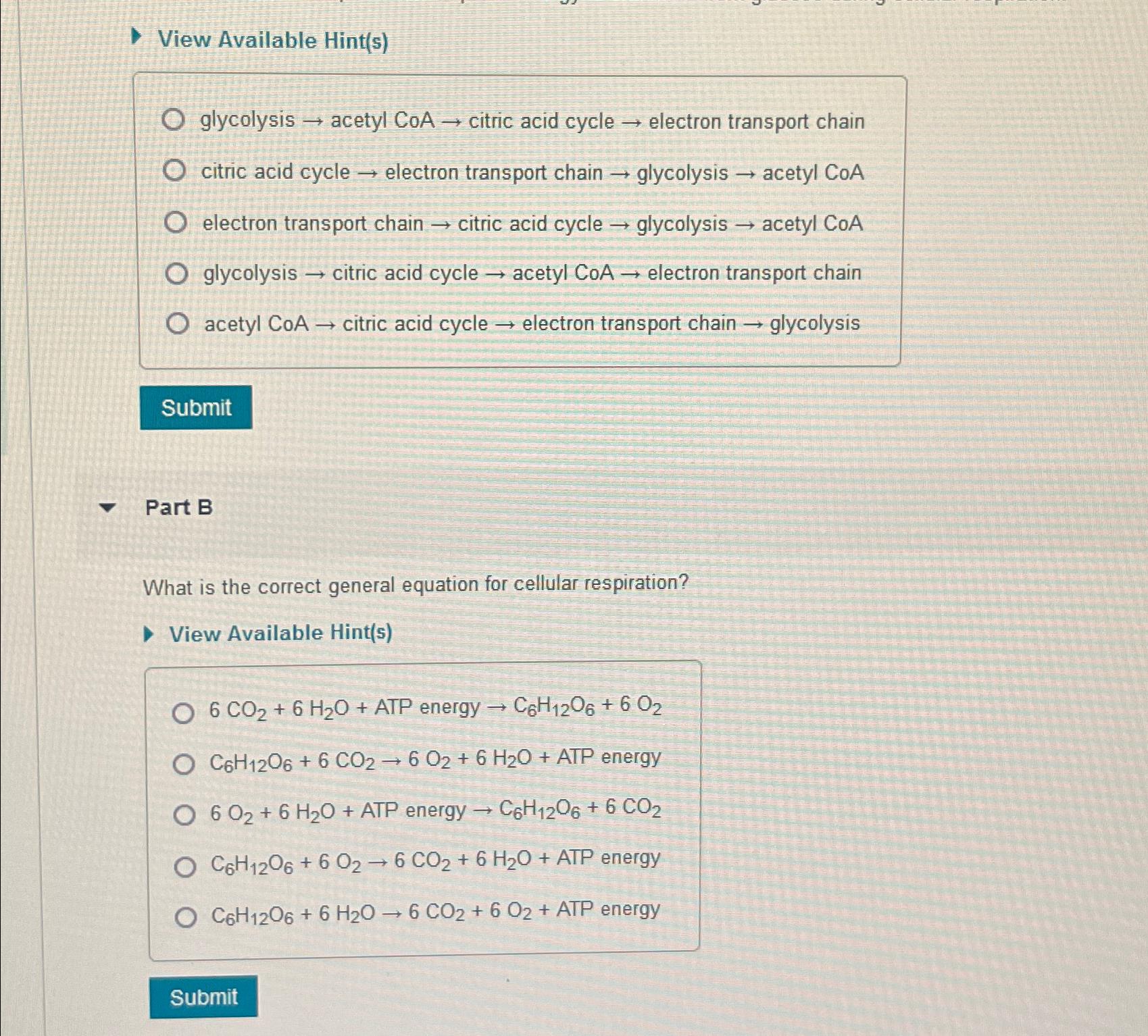 Solved View Available Hint(s)glycolysis → ﻿acetyl CoA→ | Chegg.com
