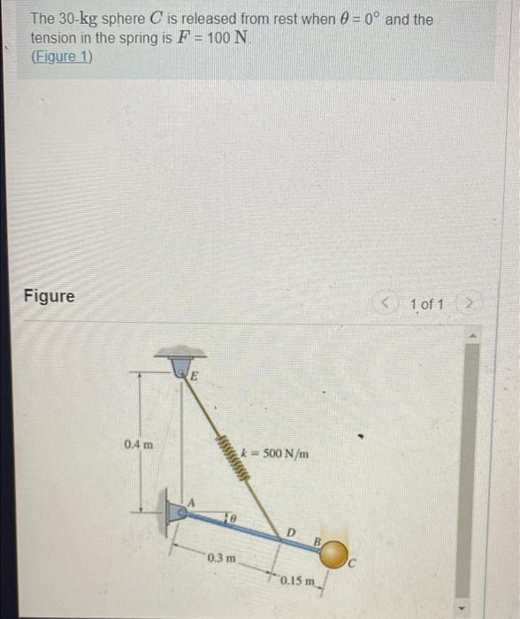 Solved The 30-kg sphere C is released from rest when 0 = 0º | Chegg.com