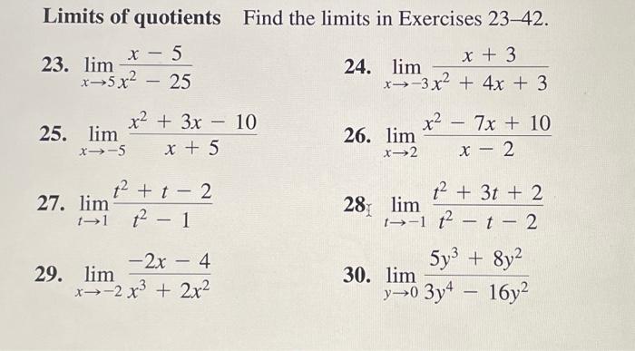 Solved Limits of quotients Find the limits in Exercises | Chegg.com