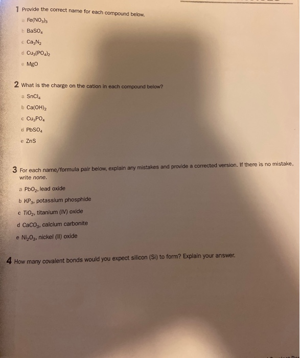 Solved 1 Provide the correct name for each compound below. | Chegg.com