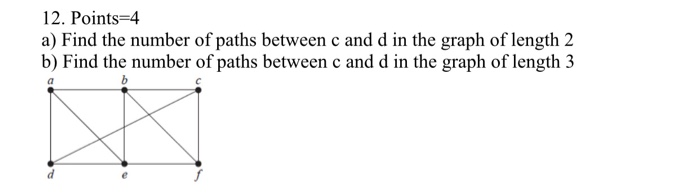 Solved 12. Points=4 a) Find the number of paths between c | Chegg.com