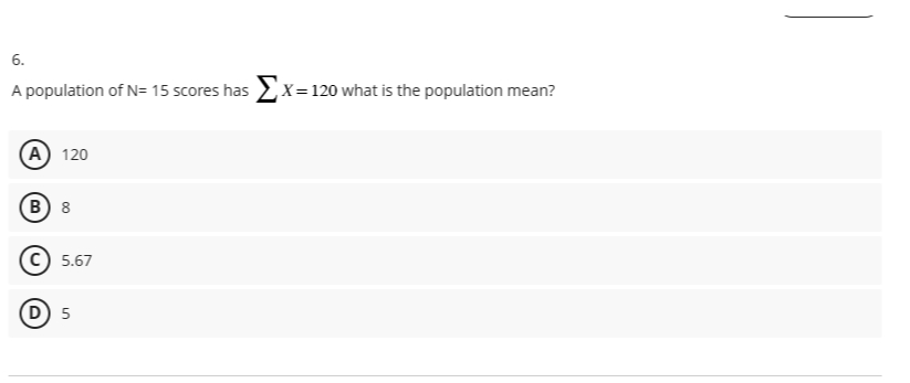 Solved A population of N=15 ﻿scores has ∑??x=120 ﻿what is | Chegg.com