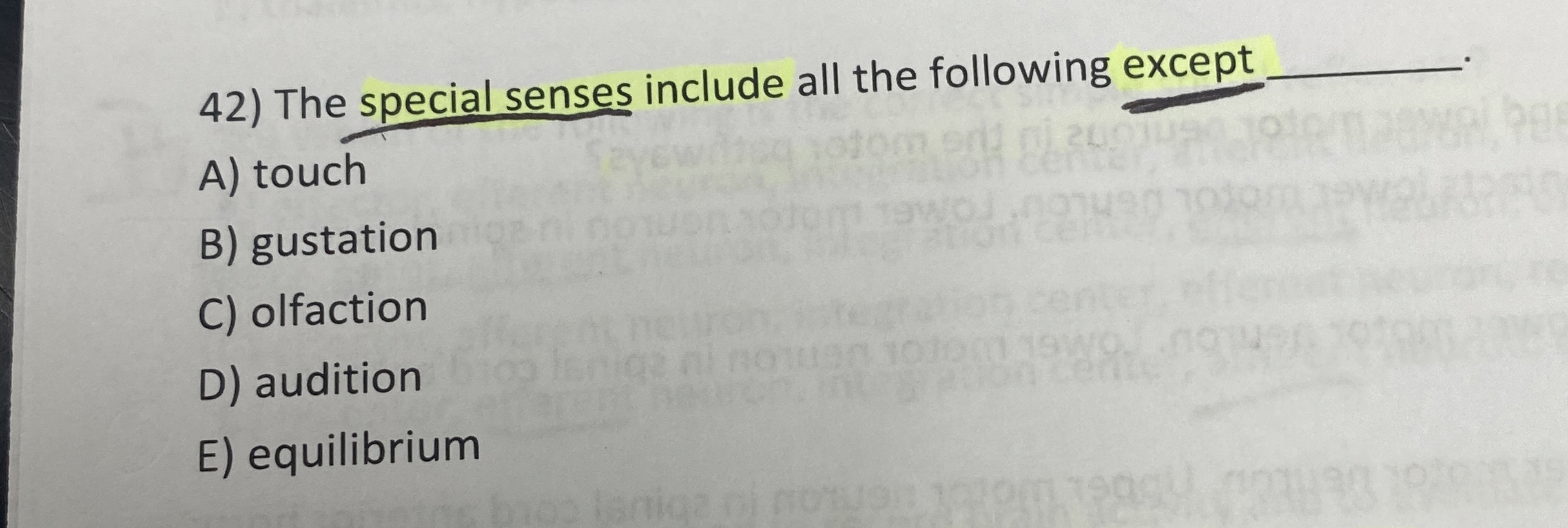 Solved The special senses include all the following except | Chegg.com