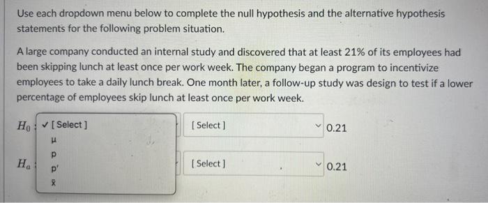 Solved Use each dropdown menu below to complete the null | Chegg.com