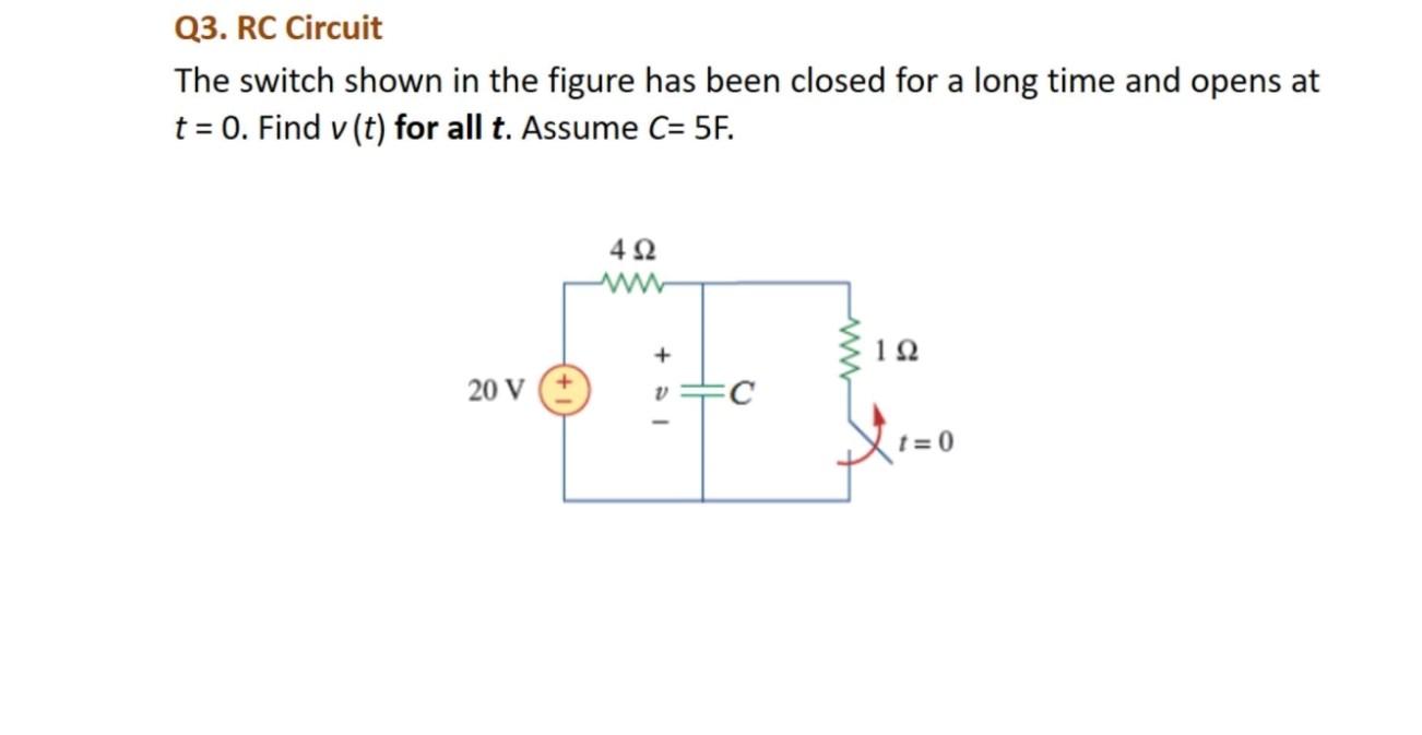 Q3. RC Circuit The switch shown in the figure has | Chegg.com