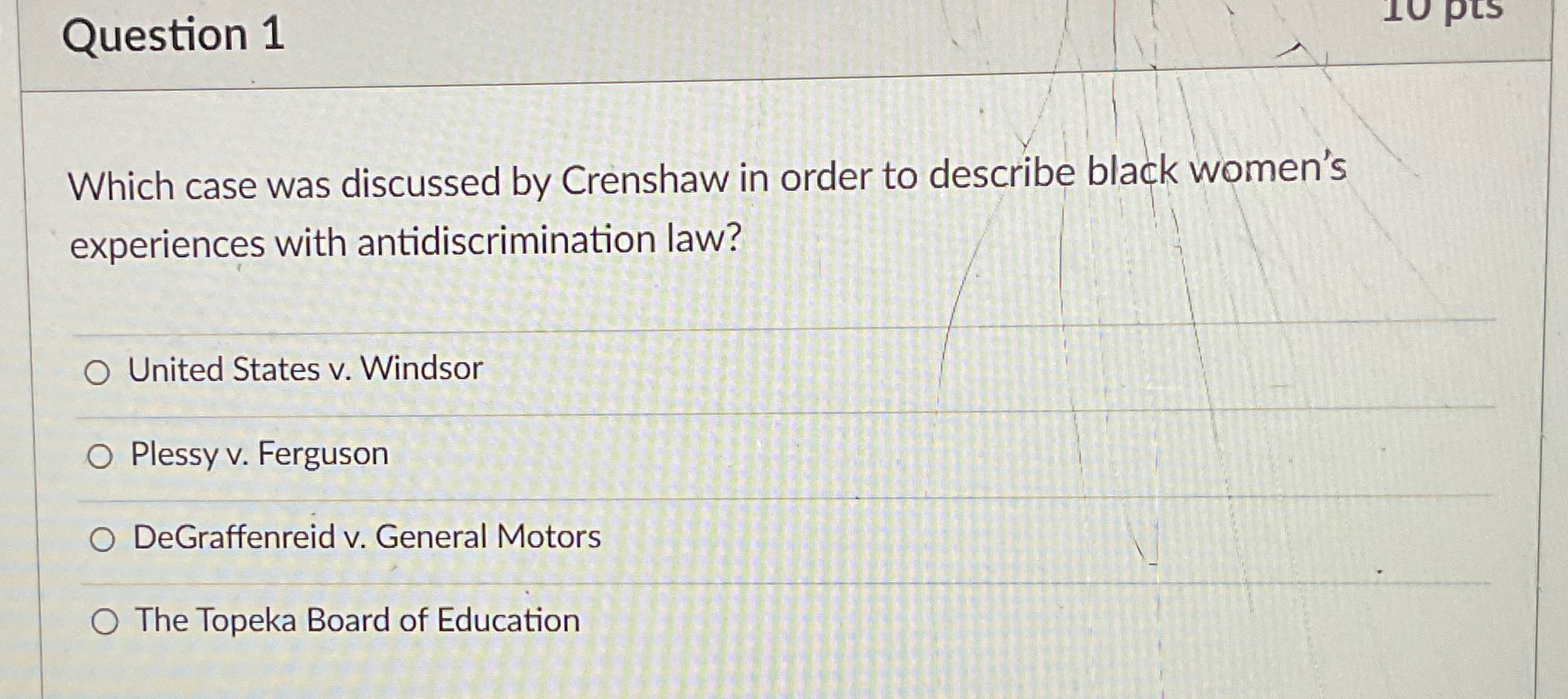 Solved Question 1Which case was discussed by Crenshaw in | Chegg.com