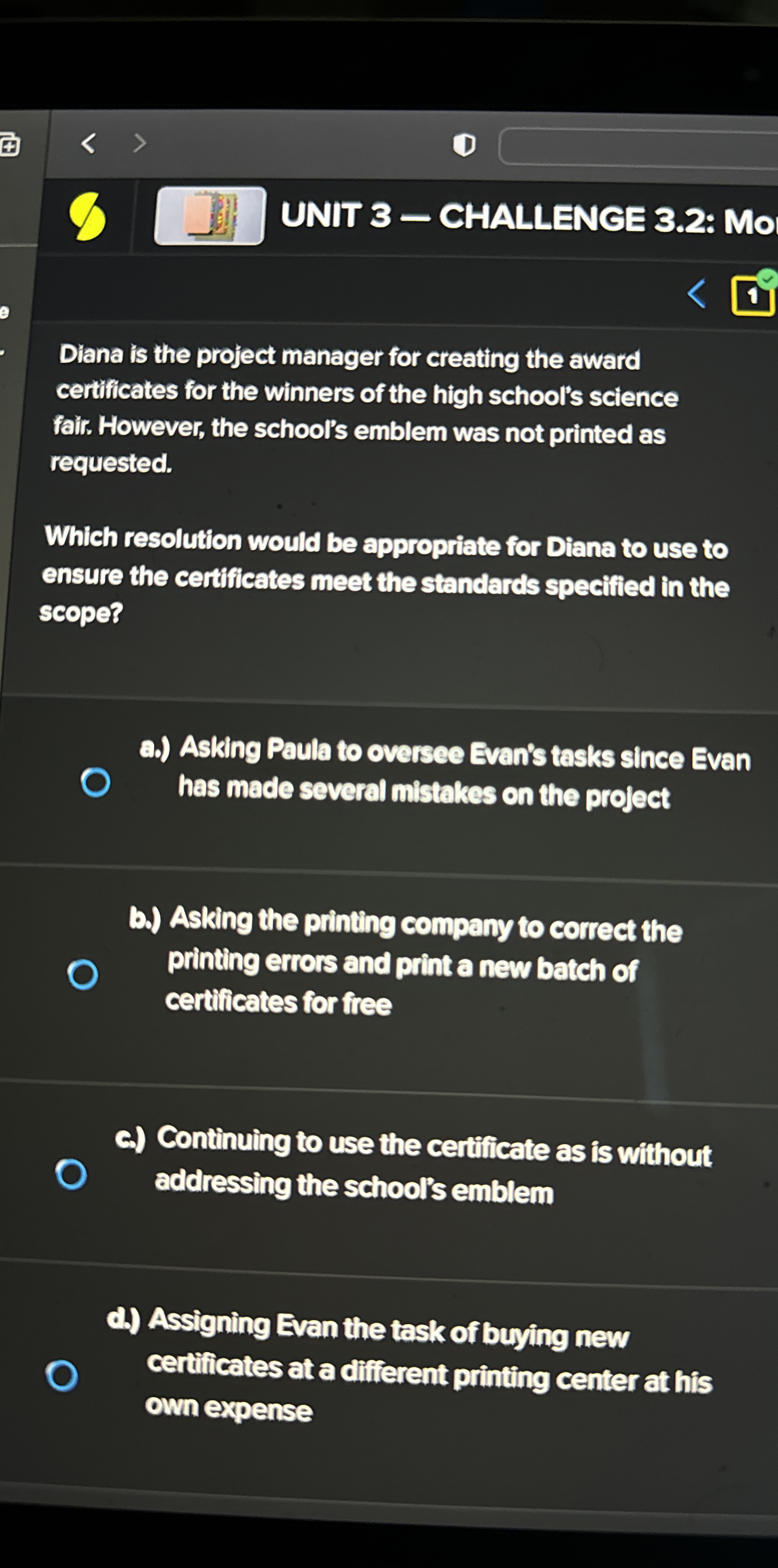 Solved (I)UNIT3 CHALLENGE 3.2: MoDiana is the project | Chegg.com