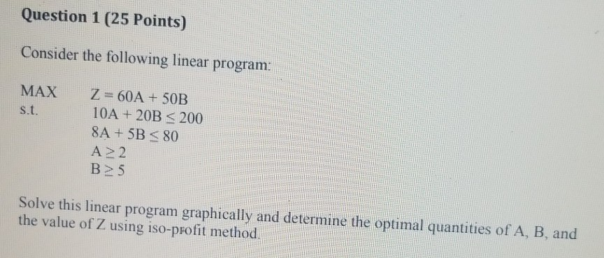 Solved Question 1 (25 Points) Consider the following linear | Chegg.com