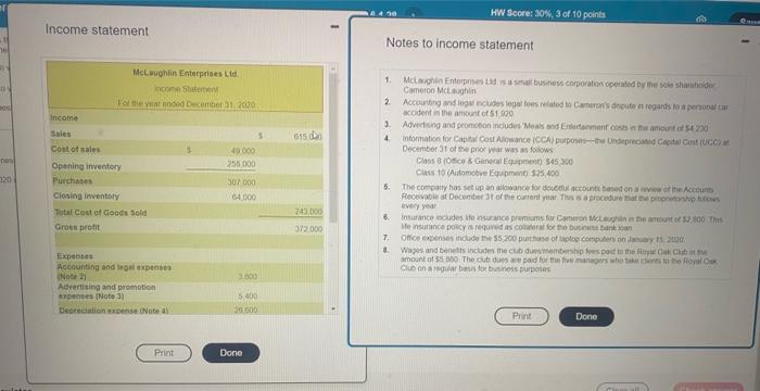 income statement Notes to income statement Cameroo | Chegg.com