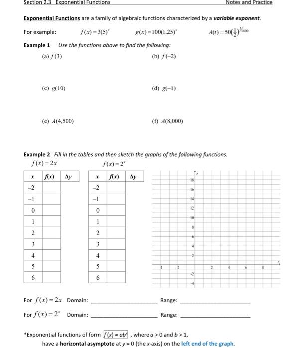 Solved Section 2.3 Exponential Functions Notes and Practice | Chegg.com