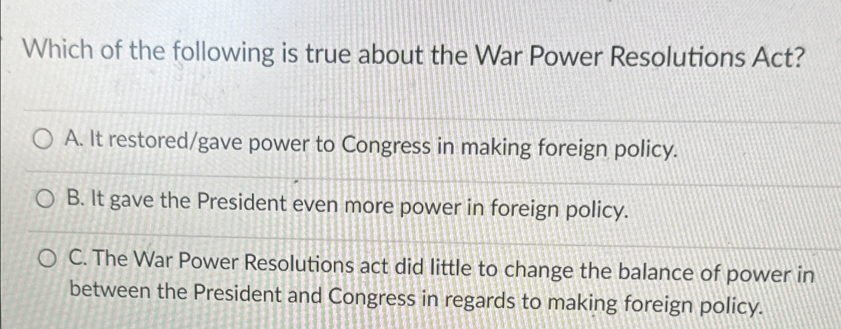 Solved Which of the following is true about the War Power | Chegg.com