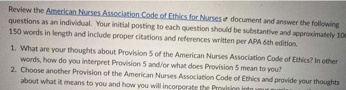 Solved Review the American Nurses Association Code of Ethics | Chegg.com
